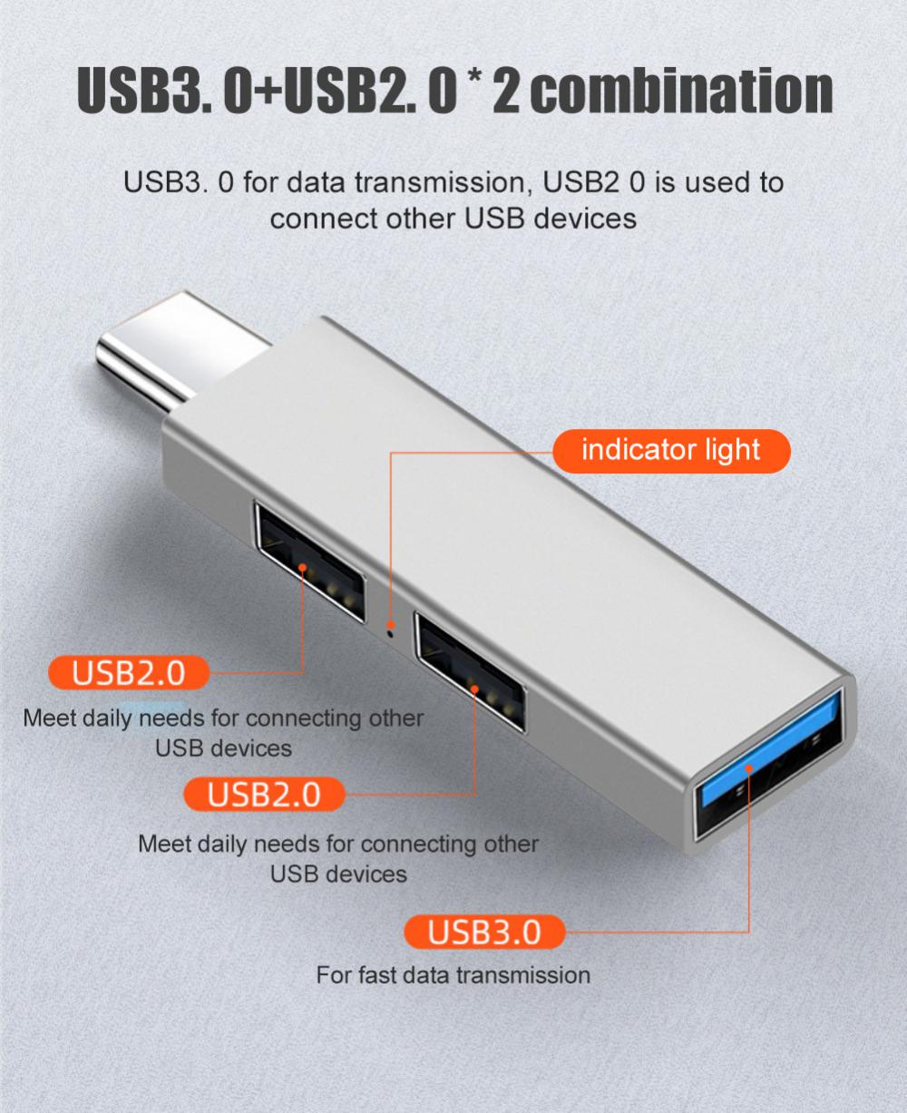 USB 3.0 Hub USB Hub 2.0 Multi USB Splitter Hub Use Power Adapter 3 Port ...