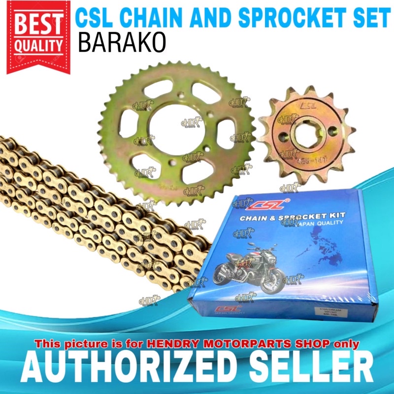 HDR GOLD CHAIN AND SPROCKET SET FOR KAWASAKI BARAKO / BC 175 (14T/42T ...