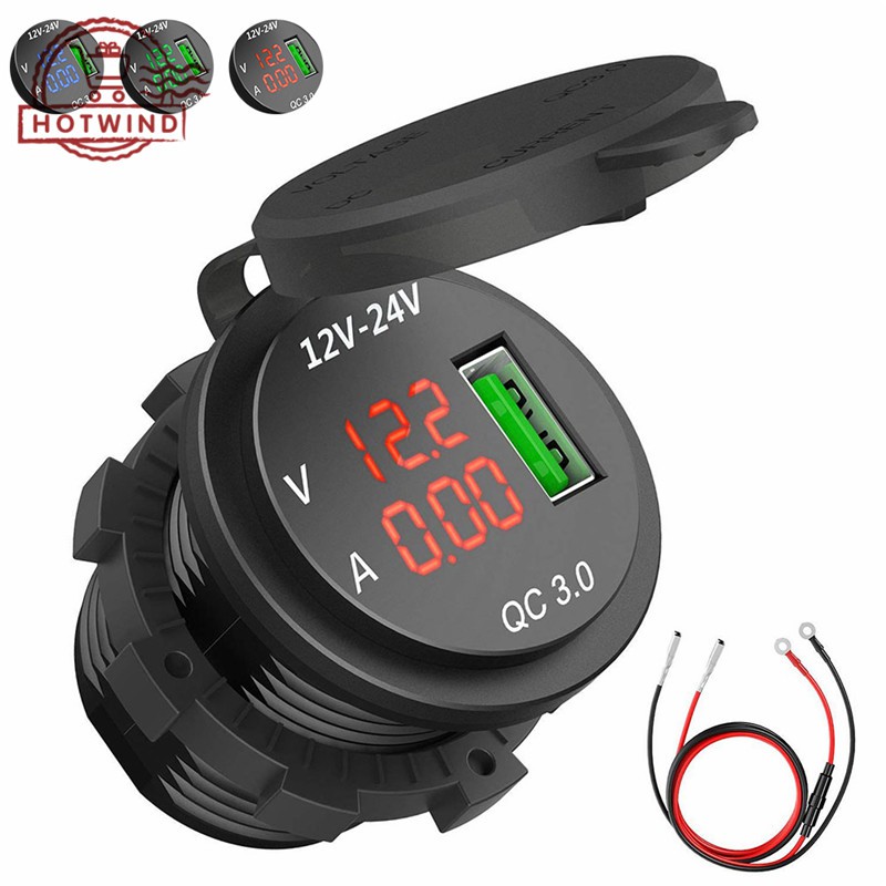 QC 3.0 USB Charger Socket Power Outlet Digital Voltmeter Ammeter ...