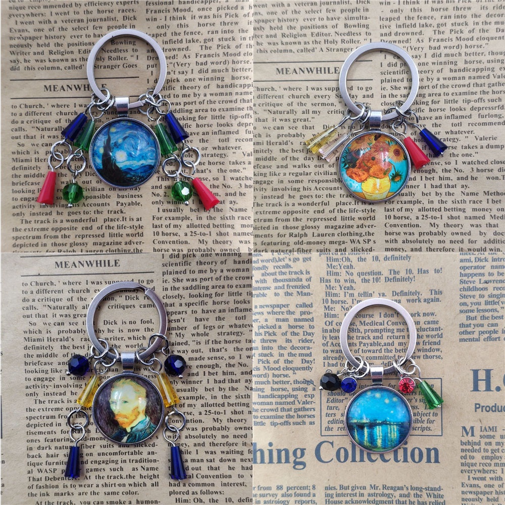 New Hot Unique Keychain Time Gem Sunflower Vincent Van Gogh Starry Sky ...