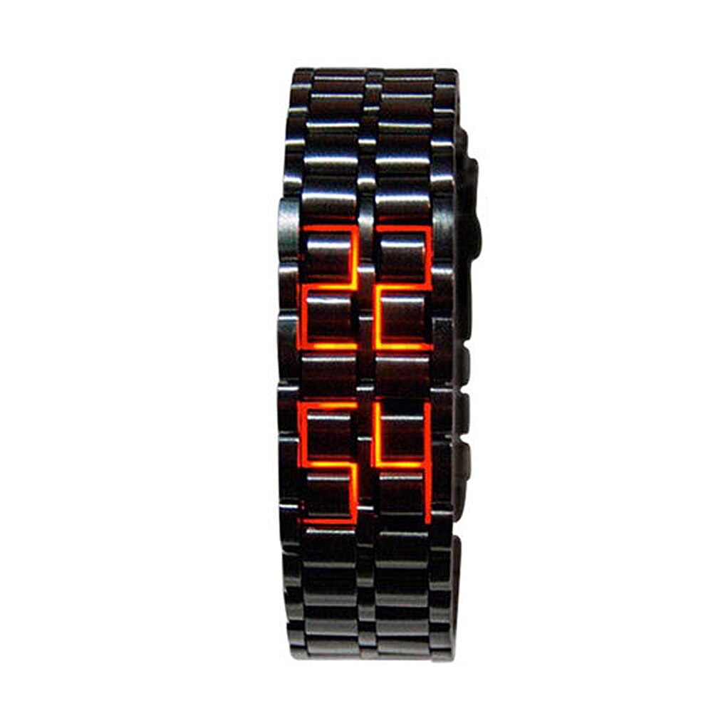 Fashion Black Full Metal Digital Lava Wrist Watch Men Red/Blue LED ...