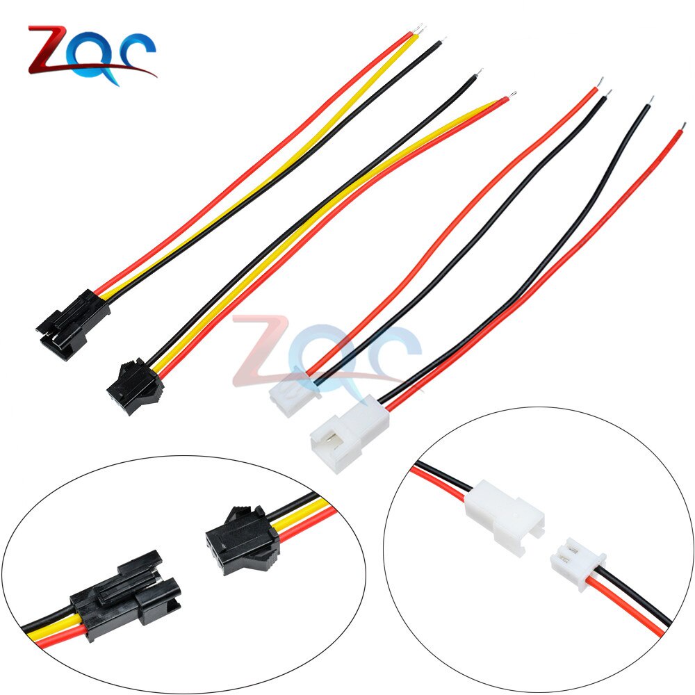 10Pairs 10cm 15cm 30cm Long JST SM 2Pins 3Pins Plug Male to Female Wire Connector Spacing 3MM 2 ...
