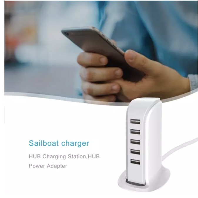 5 Port USB Fast Charger Adaptor Sailboat Design for Home & Travel Use ...