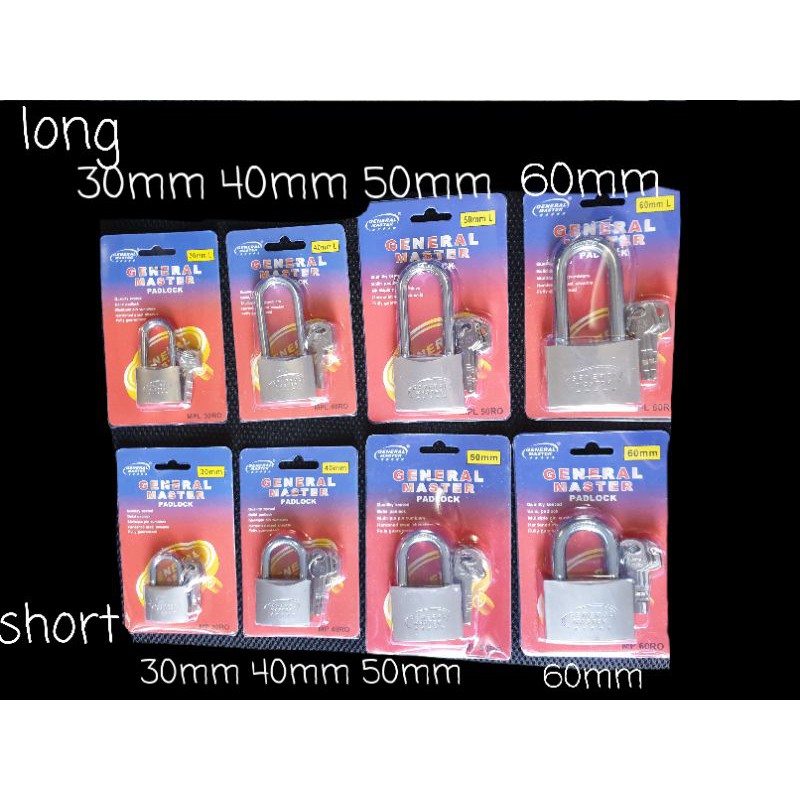 Long and Short Shackle Iron Padlock (General Master) | Shopee Philippines