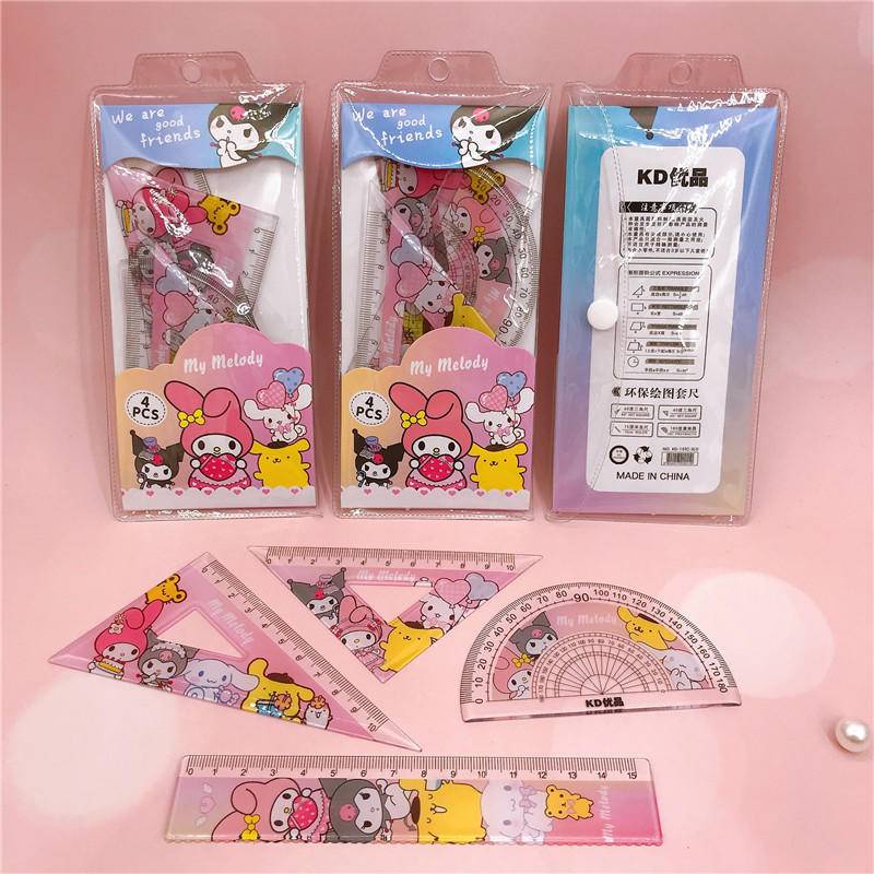 4Pcs/Set Sanrio mymelody Kuromi Cinnamoroll Ruler Measuring Scale ...