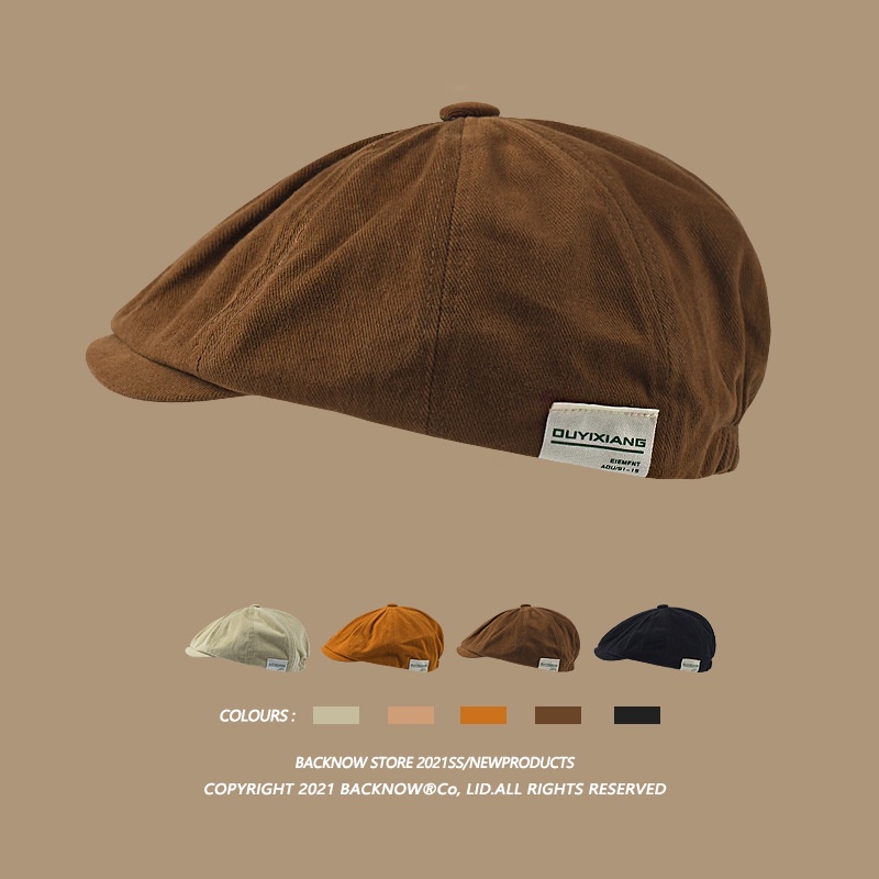 BACKNOW Caramel Color Forward Hat Retro Japanese Beret Men Women Short ...