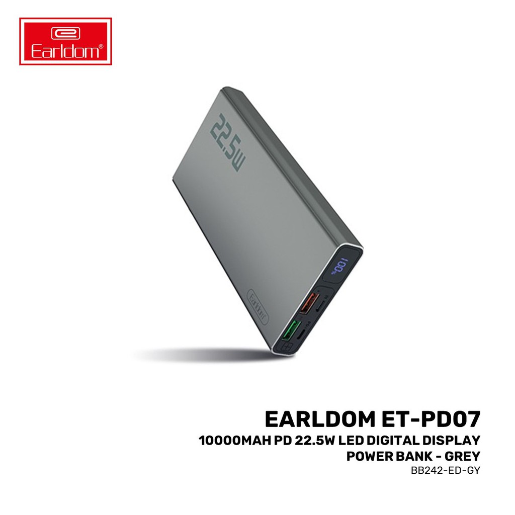 EARLDOM ET-PD07 10000MAH PD 22.5W LED DIGITAL DISPLAY POWER BANK - GREY ...