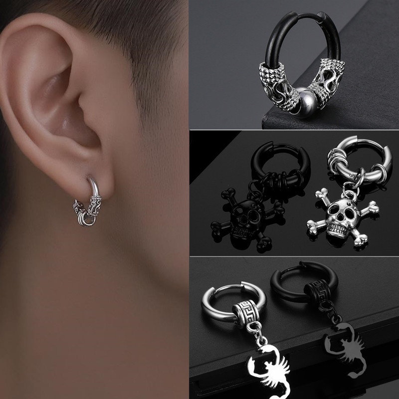 Retro Stainless Steel Coil Round Earrings Earbone Piercing Earring ...