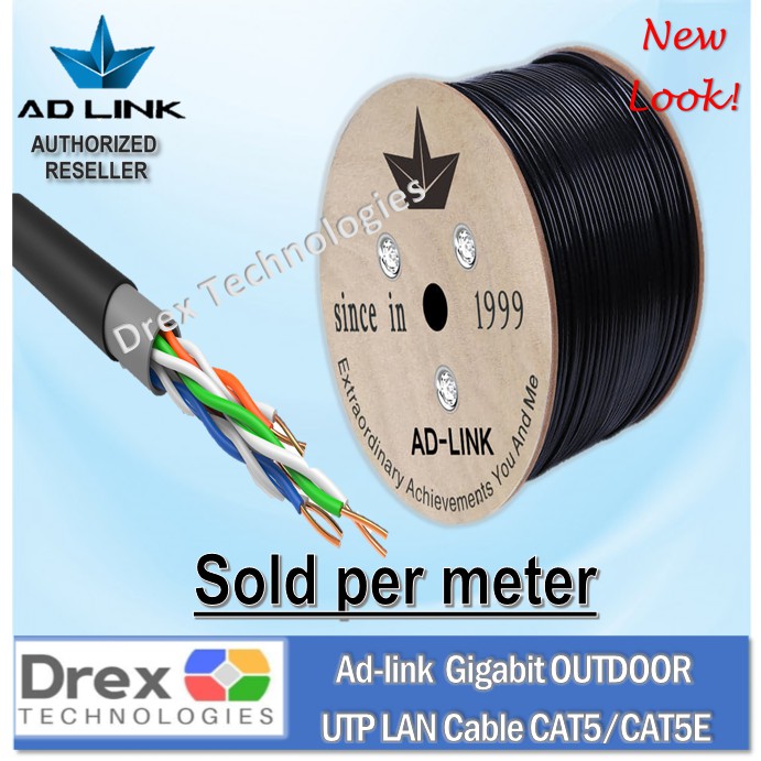 Ad-Link Outdoor UTP Lan Cable Cat5 Cat5E Sold Per Meter Black | Shopee Philippines