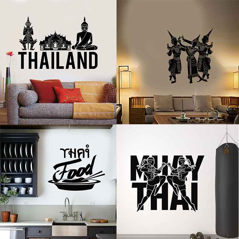 Thailand Buddha Temple Dancing Woman Wall Decal Thai Food Restaurant ...