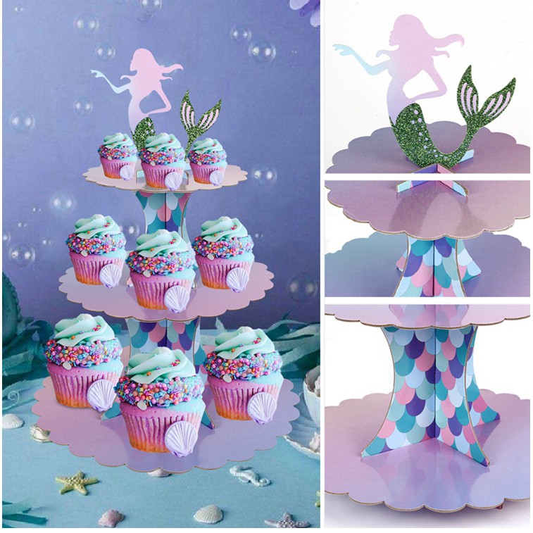 3-Tier Little Mermaid Cake Stand Cardboard Cupcake Stand Candy Bar ...