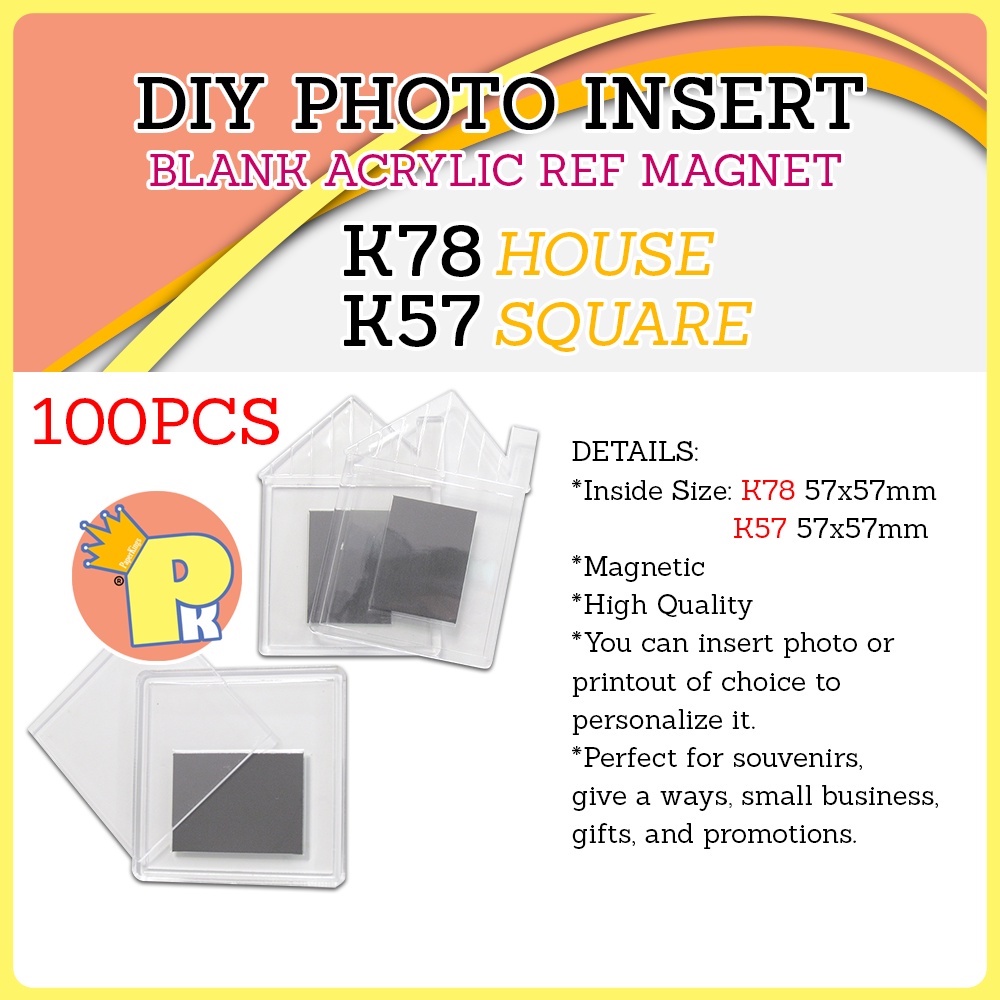 100 pcs Photo Insert Acrylic Ref Magnet - Square size House size ...