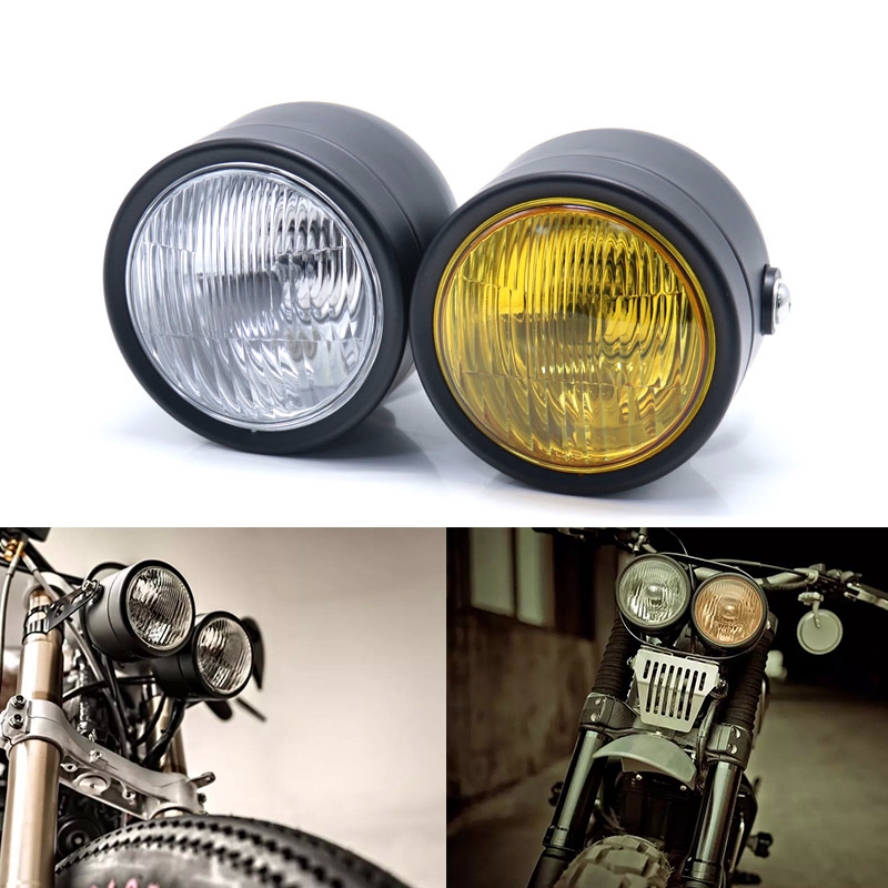 Universal Motorcycle Dual Front Headlight Double Twin HeadLamp Fit for ...