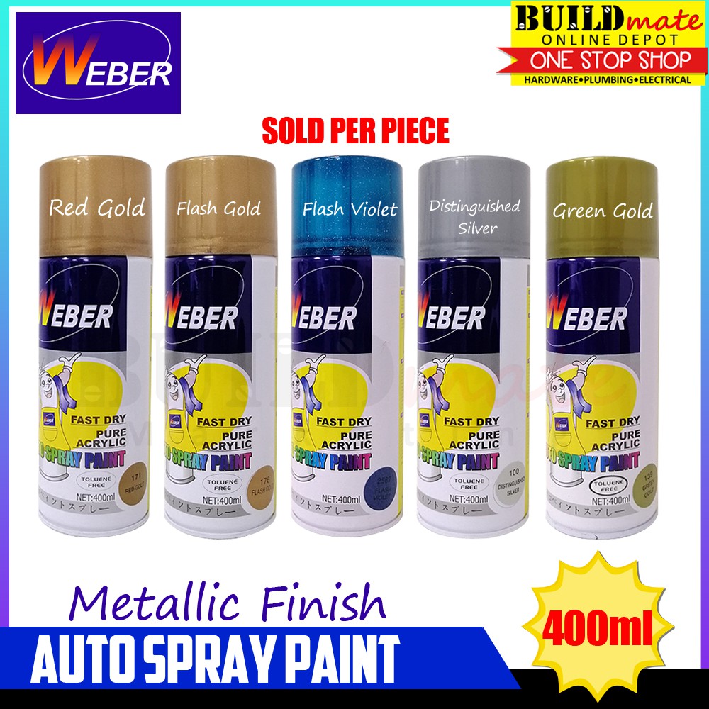 BUILDMATE Weber 400ML Auto Spray Paint Metallic Finish PURE ACRYLIC Auto Quick Drying Acrylic ...