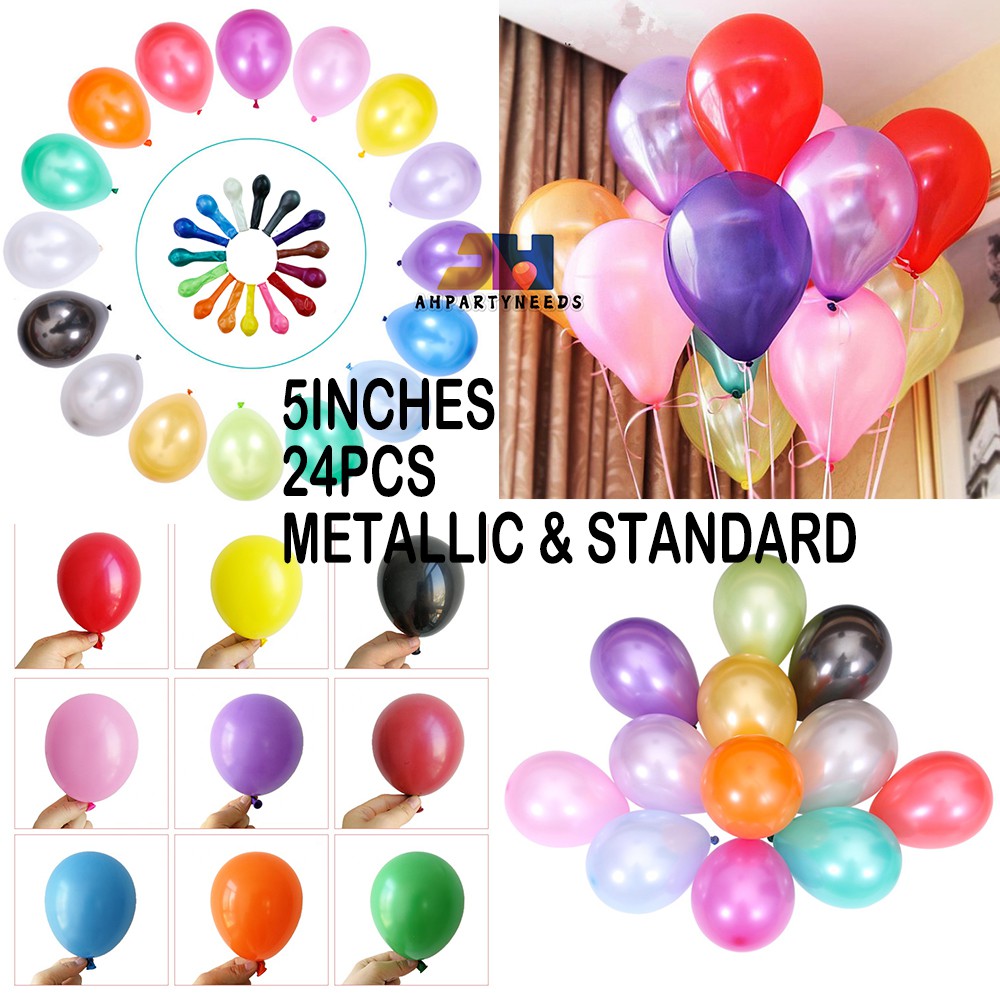 24Pcs Size 5 Inches Metallic Standard Balloons Wedding Birthday Party ...