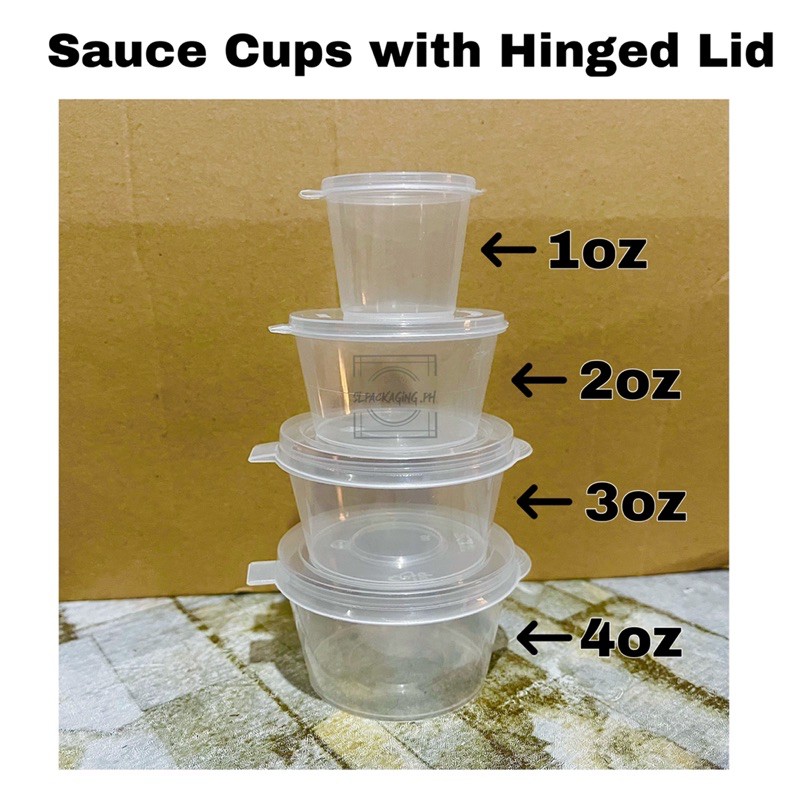 Sauce cups with Hinged Lid 1oz (30ml), 2oz (60ml), 3oz (90ml), 4oz (120ml) | Shopee Philippines