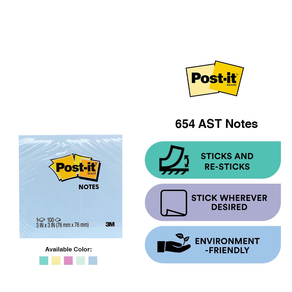 3M Post-it Notes, 3in x 3in, 100 sheets 654 AST | Shopee Philippines