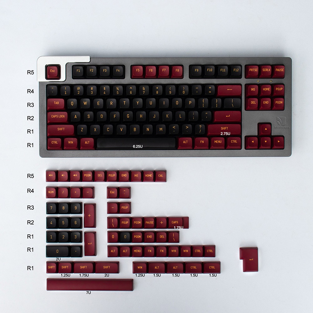 150 Keys Double Shot Keycap MSA Profile Red Black English Personalized ...