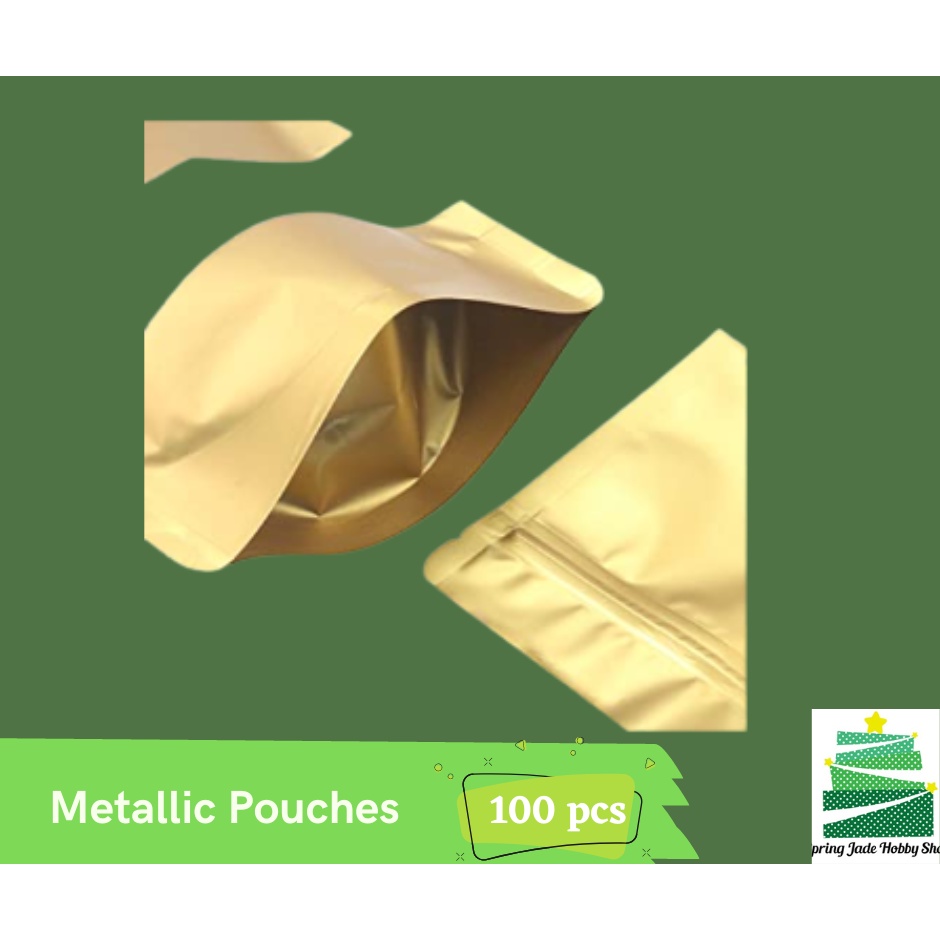 Spring Jade: STAND UP POUCH W ZIP LOCK & WINDOW | MATTE GOLD METALLIZED ...