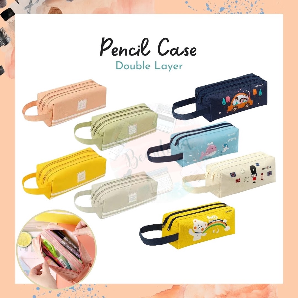 Double Layer Zipper Pencil Box Stationery Container Pens Scissors Ruler ...