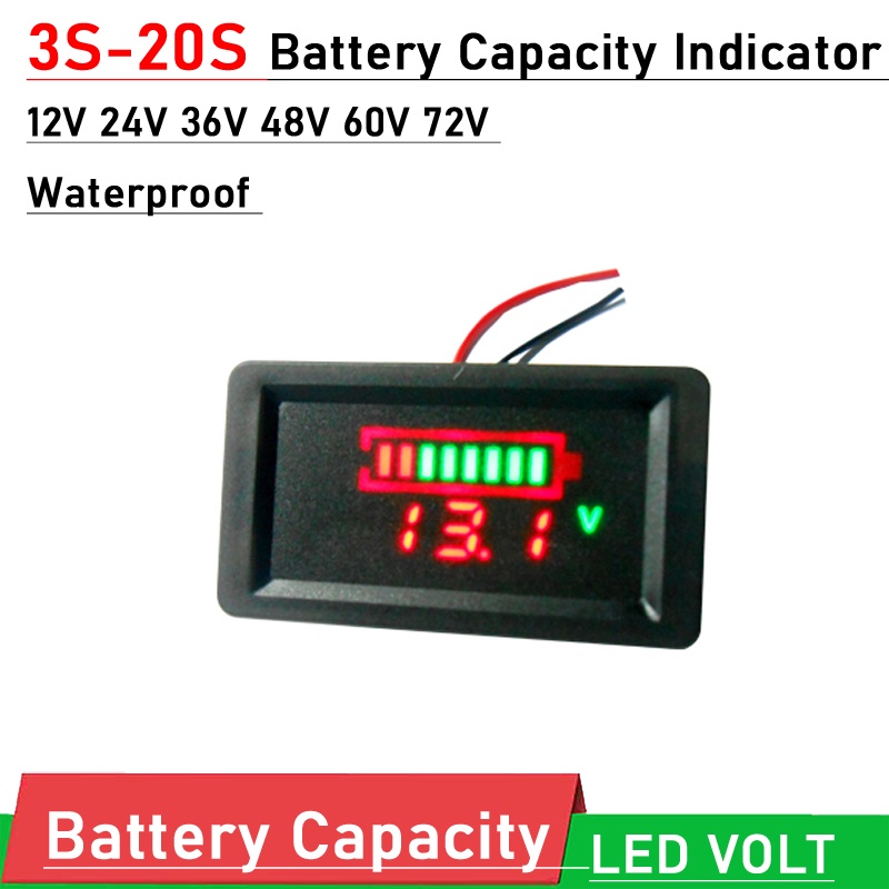 Waterproof Battery Capacity + LED Display Digital Volt meter 3S 4S 6S ...