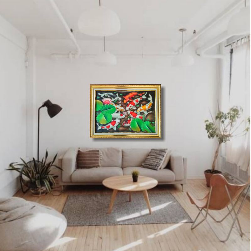 Feng Shui 9-tailed koi Fish Painting Complete With Frame Size 60x90 cm ...