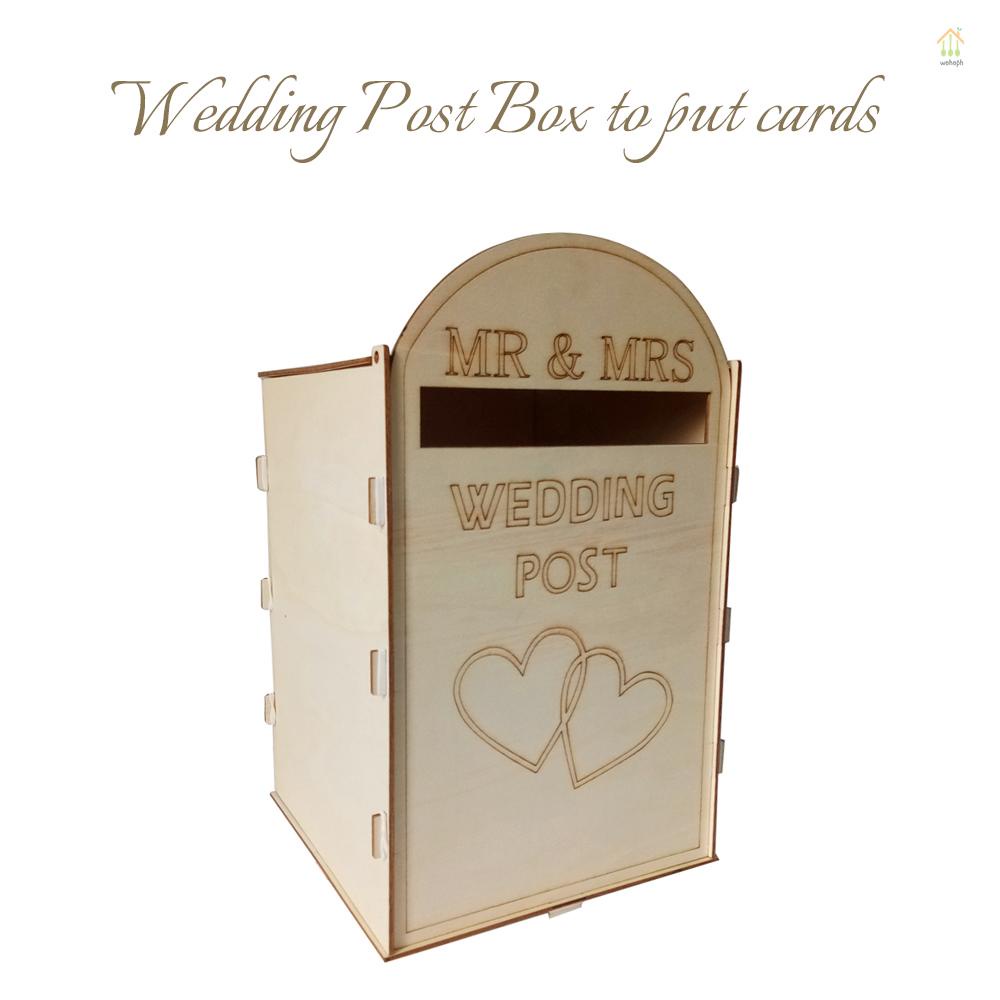 DIY Wooden Wedding Mailbox Post Box with Lock Rustic Hollow Gift Card ...