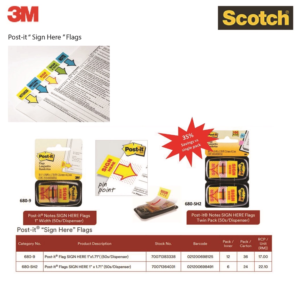 3M Post It Tape Flag SIGN HERE 680-9, 680-SH2 | Shopee Philippines