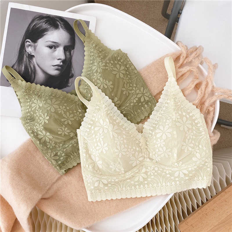 No Wire Bra Push Up Wireless Seamless Floral Lace Women Small Chest ...