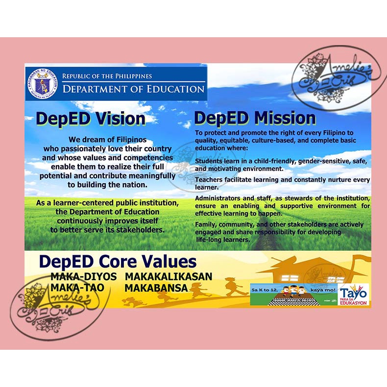 Deped Vision, Mission and Core Values Educational Laminated Chart A4 ... Deped Vision, Mission and Core Values Educational Laminated Chart A4 ...