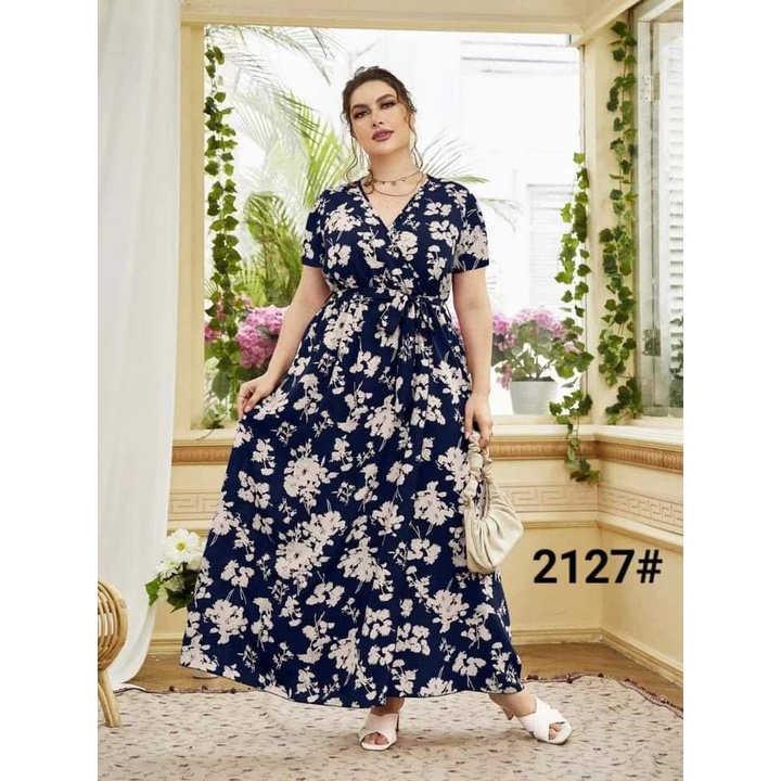Womens Casual Formal Plus Size Dress V Neck Floral Maxi Korean Fashion ...