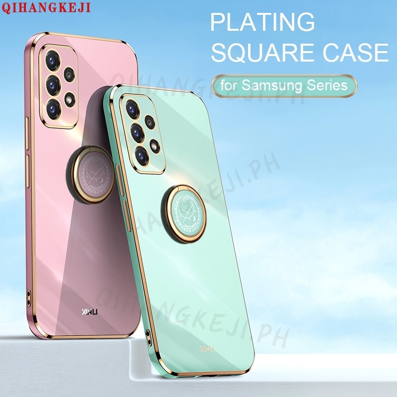 Luxury Plating Ring Holder Square Phone Case For Samsung Galaxy A14 A15 A05 A05S A24 A34 A54 4G ...