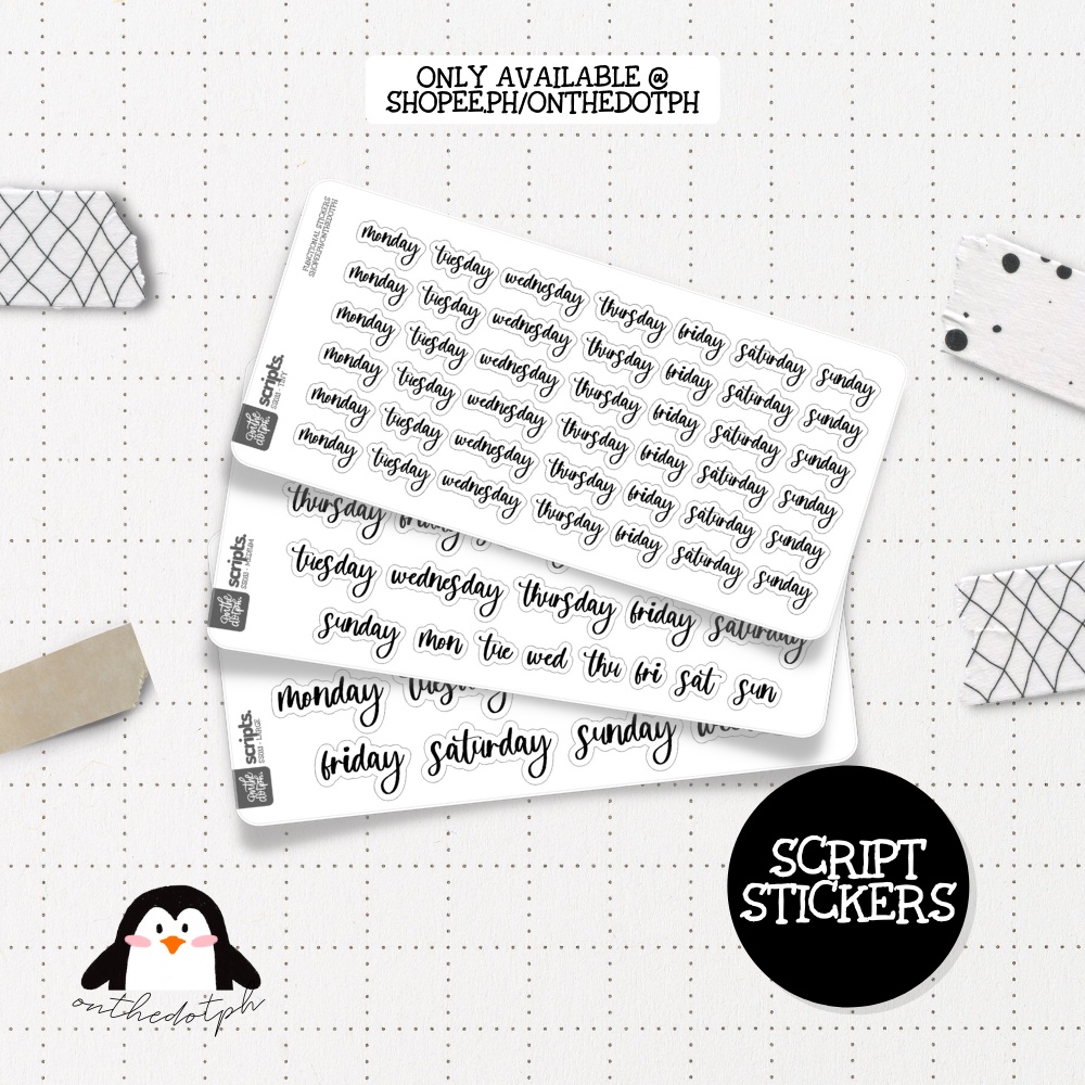 days of the week script stickers multiple sizes • functional for ...