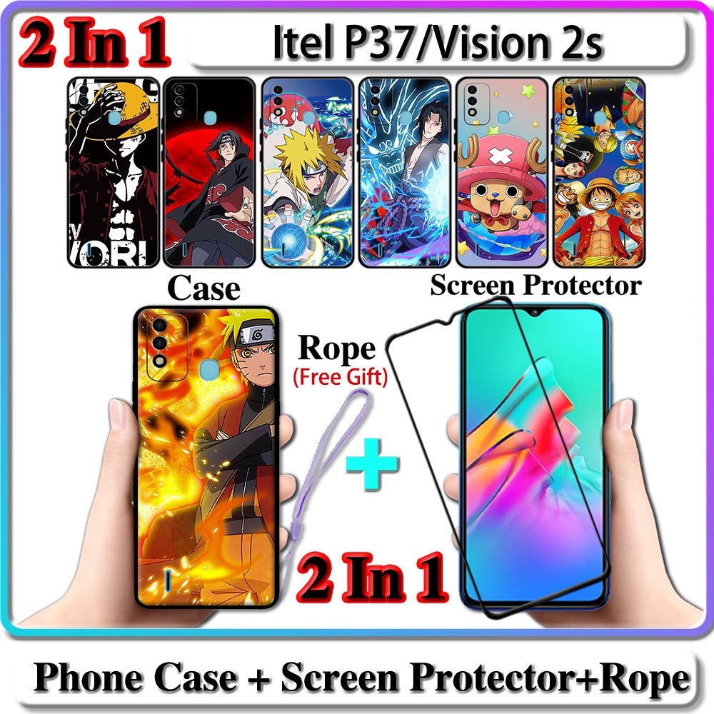 2 IN 1 Case Itel P37 Vision 2s Case with Tempered Glass Curved Ceramic ...