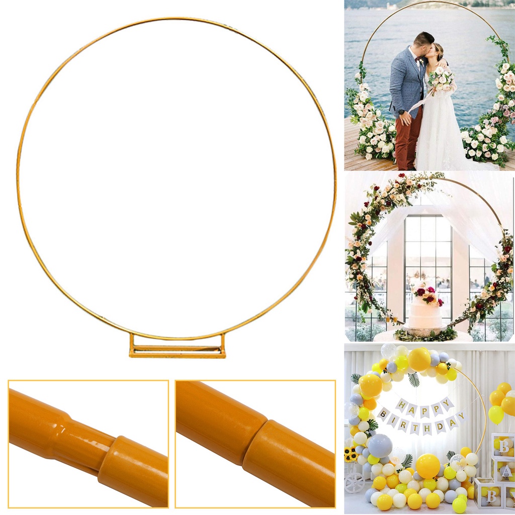 Gold/White 1.8/2M Round Hoop Balloon Arch Backdrop Flower Display Stand ...