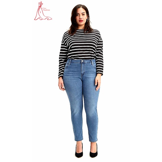 [V-TWO FASHION] Plus size August Stretchable High waist Denim Pants Maong all Light blue ...