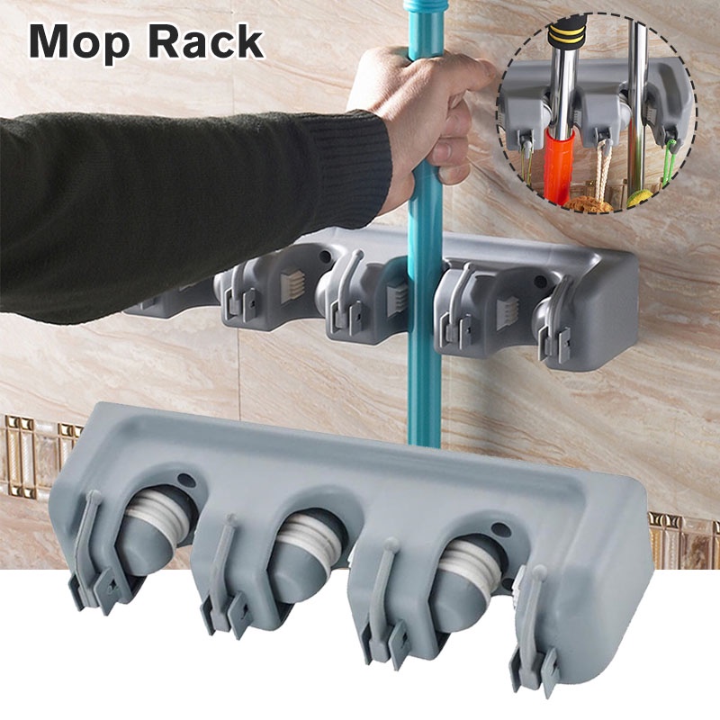 Mop and Broom Holder Wall Mount Cleaning Tool Organizer Holder with 4 ...