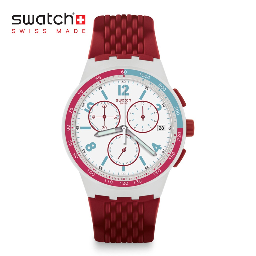 Swatch Chrono Plastic Red Track SUSM403 Red Silicone Strap Watch ...