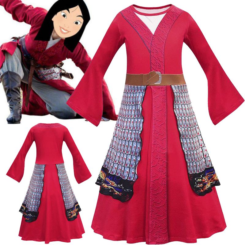 Mulan Hua Red Princess Fancy Dress Kids Cosplay Costume Outfit ...