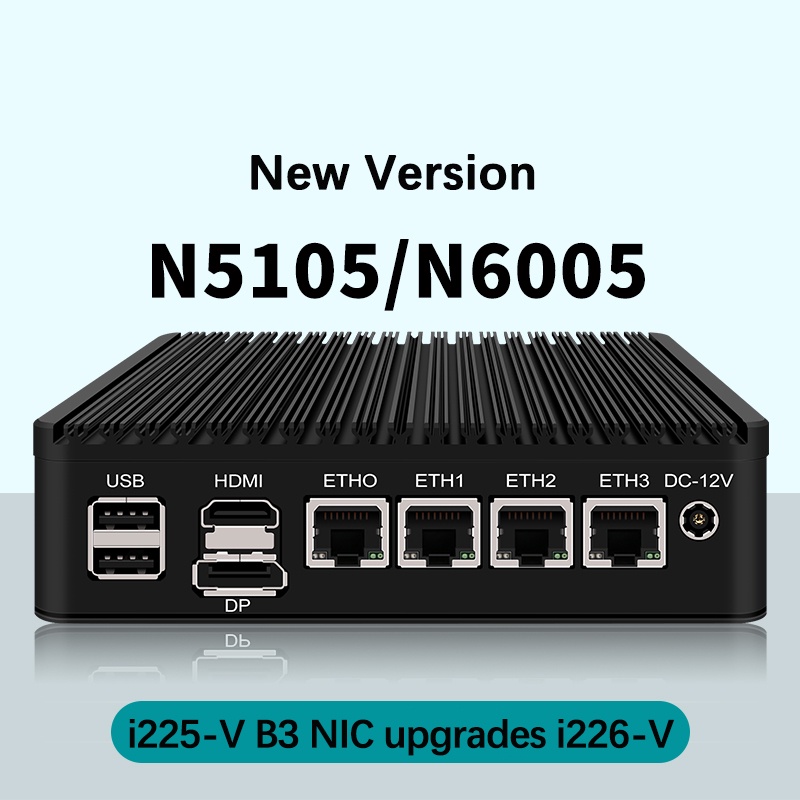N6005 Soft Router 4xIntel i226-V 2.5G LAN N5105 Fanless Mini PC DDR4 M ...