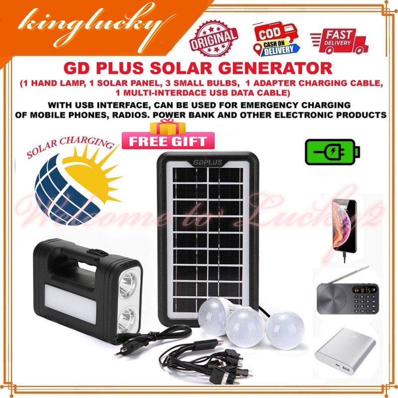 LuckyK-GD-8017 Portable Solar Lighting System GD Plus COB with 3 Bulbs ...