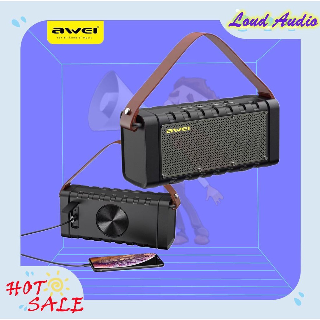 Awei Y668 Bluetooth Speaker Bass Stereo Sound Indoor/Outdoor Wireless Speaker and Power Bank ...