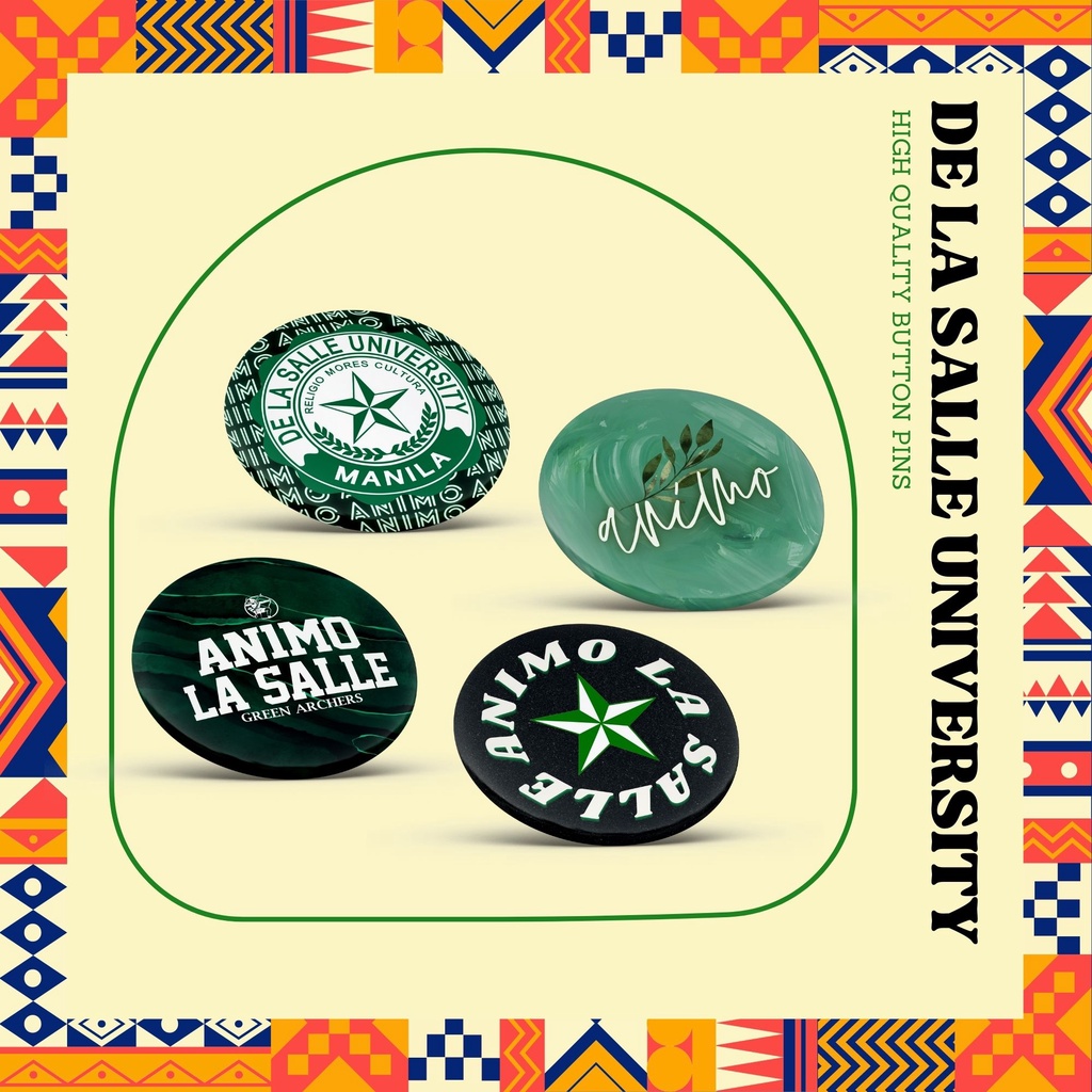 DLSU (DE LA SALLE UNIVERSITY) HIGH QUALITY BUTTON PINS | Shopee Philippines