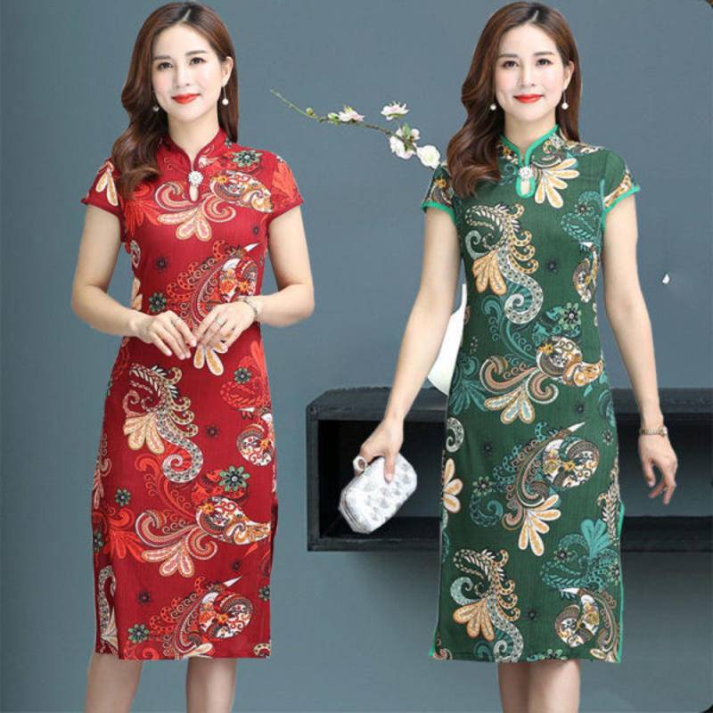 [Ready Stock] Plus Size Dress Female Summer Chinese Style Retro ...