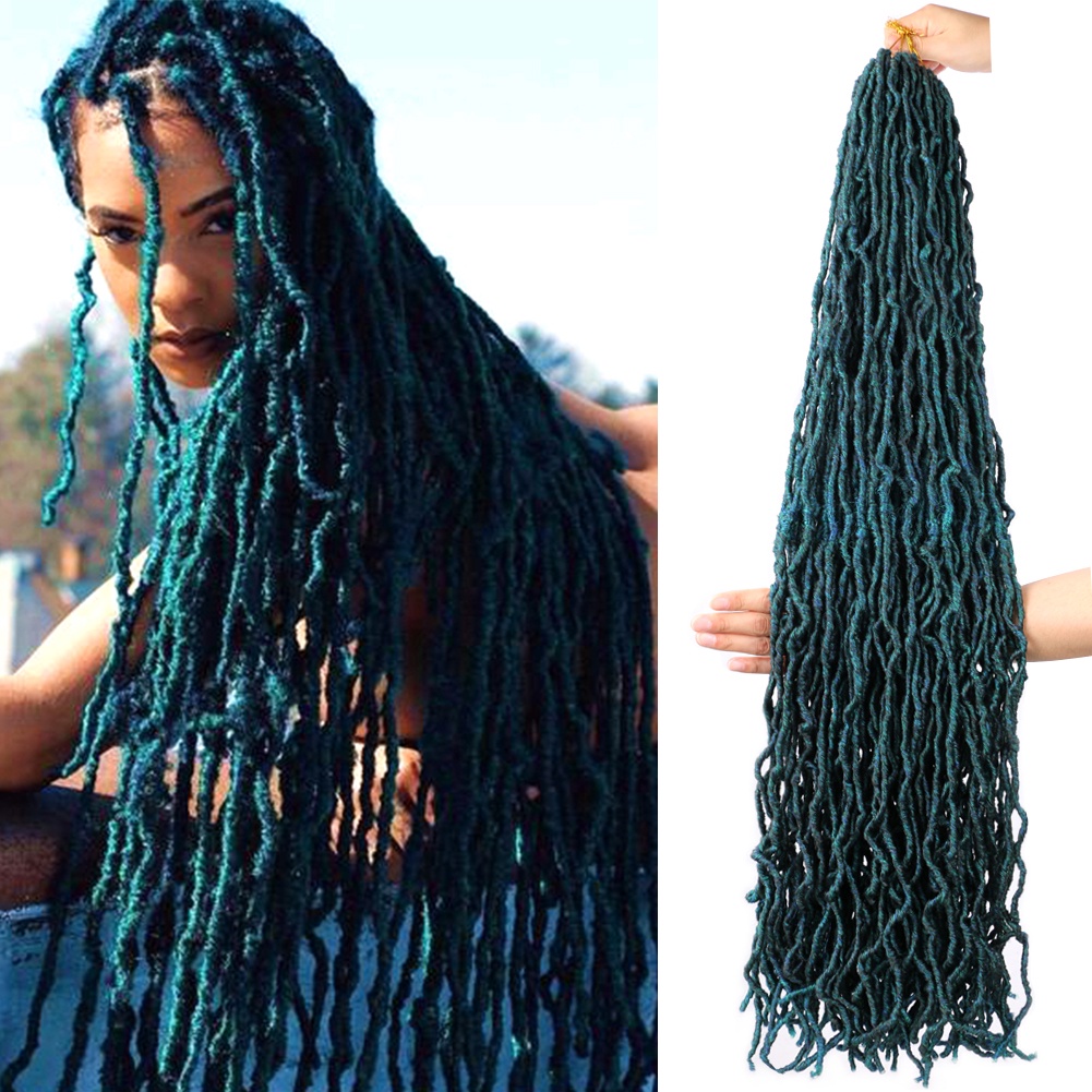 36 Inch Soft Locs Crochet Hair Green Mix Blue Long Faux Locs Crochet ...
