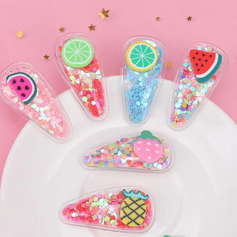 Multicolor Quicksand Transparent Baby Fruit Hairclip free box Summer BB ...