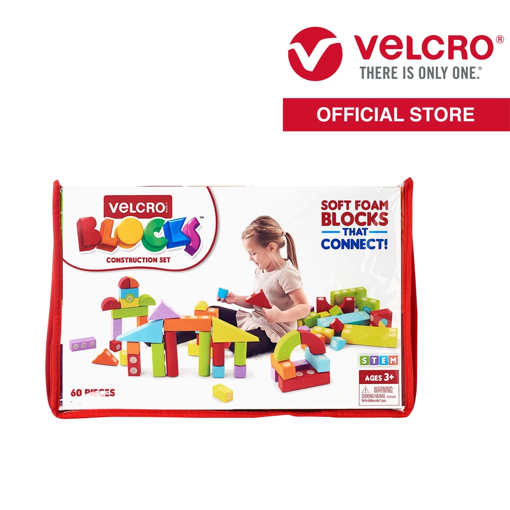 VELCRO Blocks Construction Set Soft Stackable Foam 60-pcs Toddler Toys ...