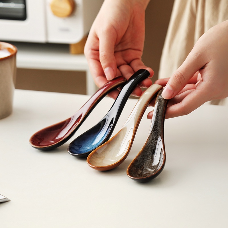 4pcs Japanese Ramen Soup Spoons, Ceramic Asian Soup Spoon for Ramen ...