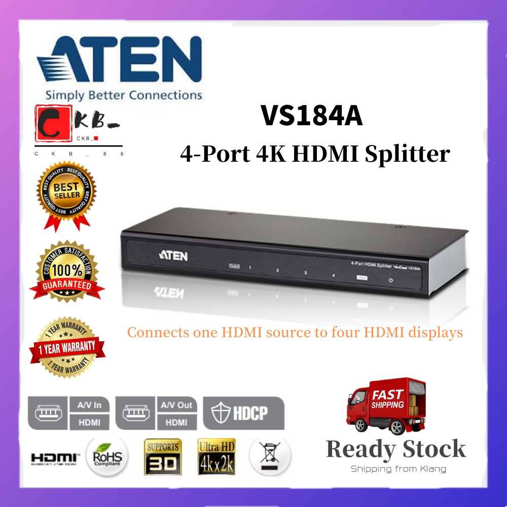 ATEN VS184A - 4-Port 4K HDMI Splitter with 1 Year Warranty /VS-184A ...