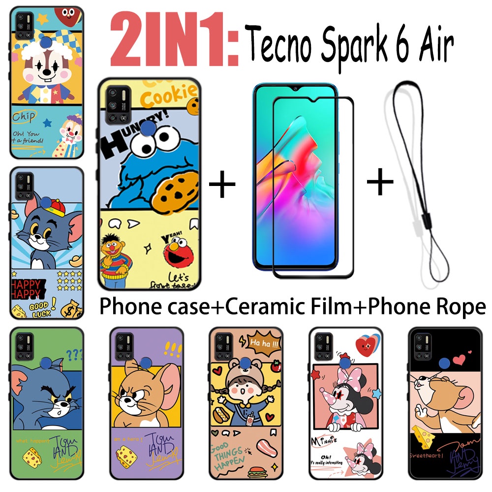2 IN 1 Tecno Spark 6 Air Case with Tempered Glass Ceramic Film Screen ...